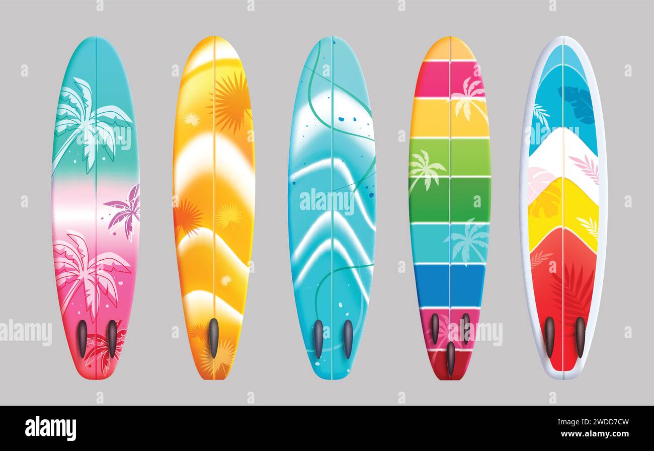 Summer surfboard element vector set design. Surfboard collection in ...