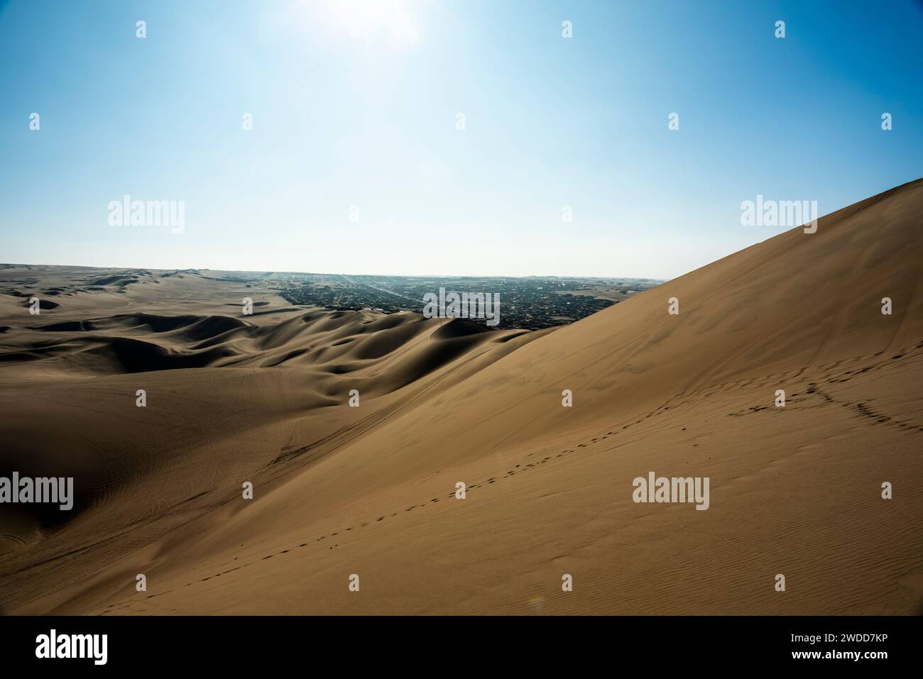 Sand dunes in desert desert area desert with blue sky in Ica Peru Stock ...