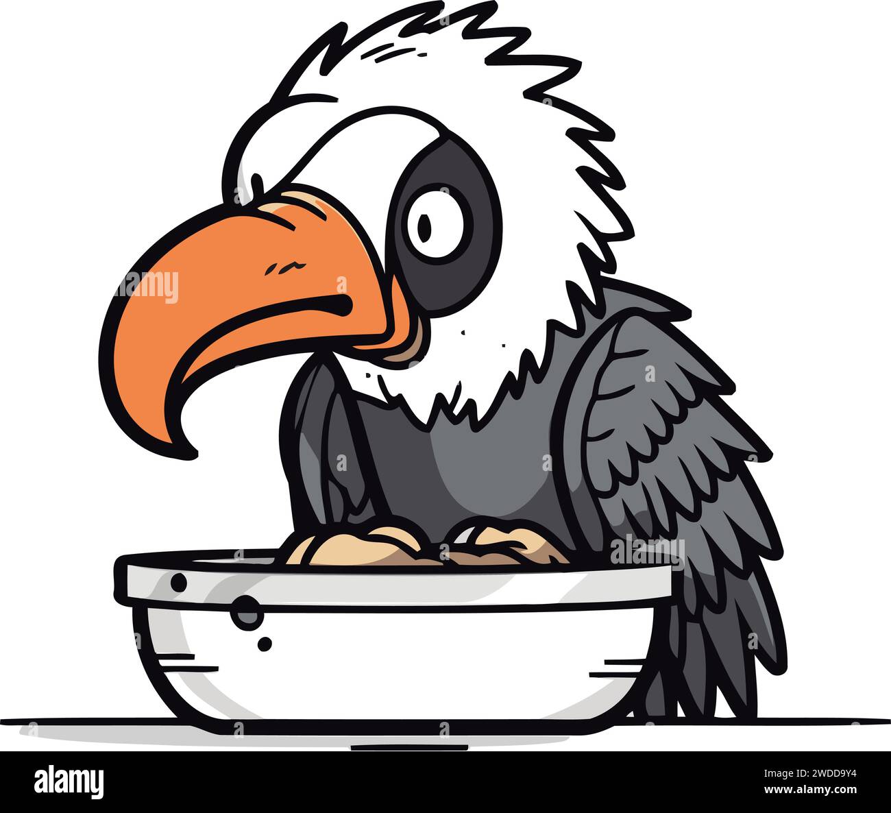 Cute vulture eating food from a bowl. Vector illustration Stock Vector ...