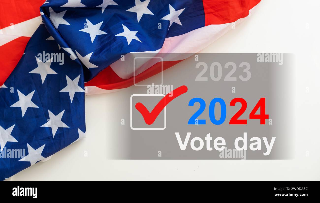 Presidential Election 2024 text on a mini chalkboard over a vintage ...