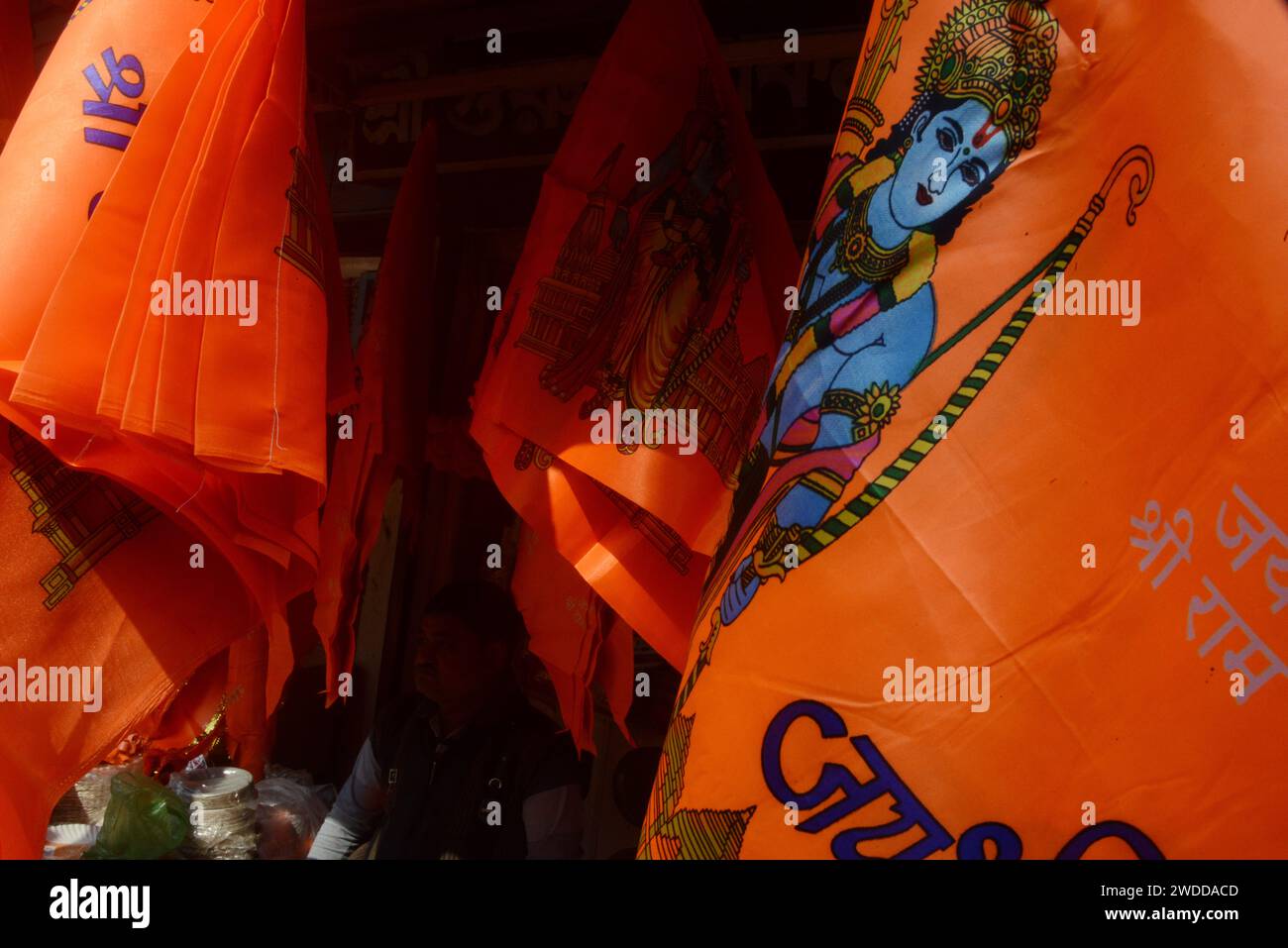 Silguri, West Bengal, INDIA. 20th Jan, 2024. People buy flags printed ...