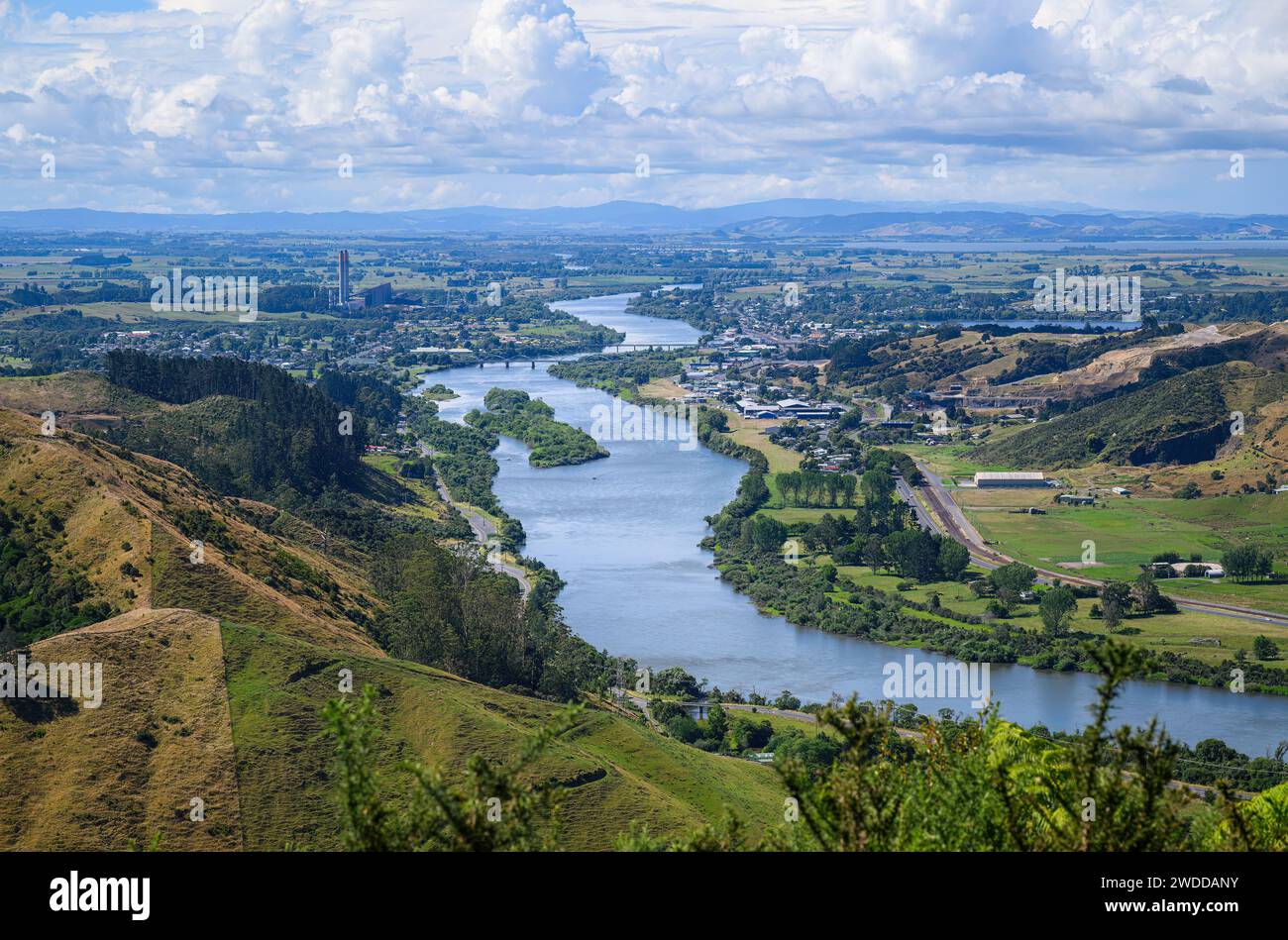 View of Huntly and Waikato River from Hakarimata Summit track. Huntly ...