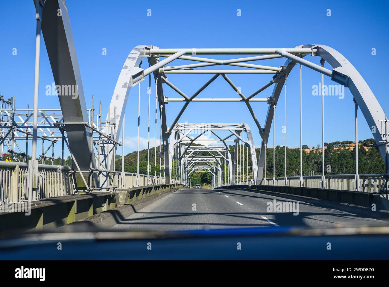 Driving through Tainui Bridge on the Waikato river. Huntly. New Zealand ...