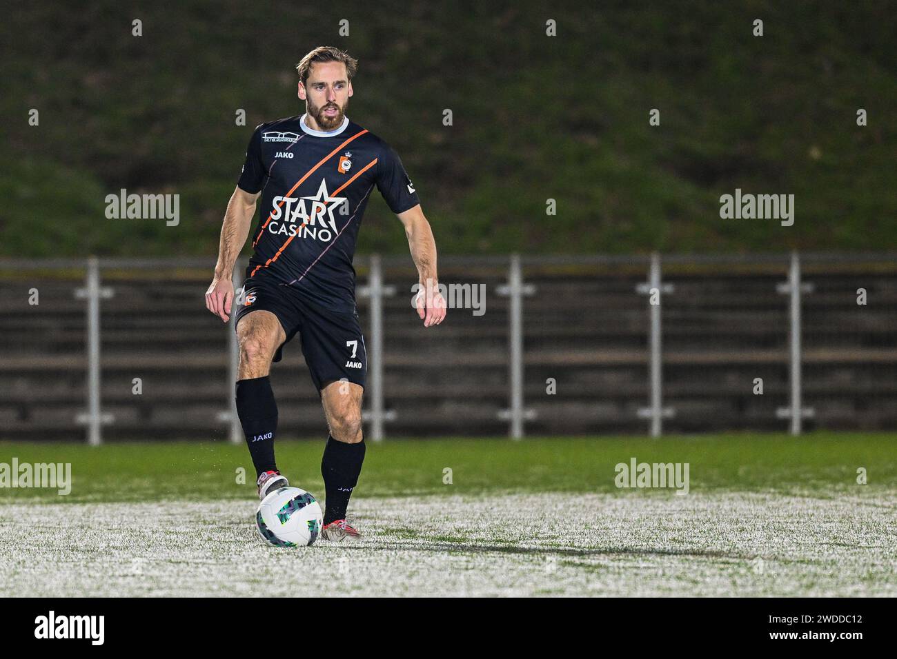 Deinze, Belgium. 19th Jan, 2024. Alessio Staelens (7) of KMSK Deinze ...