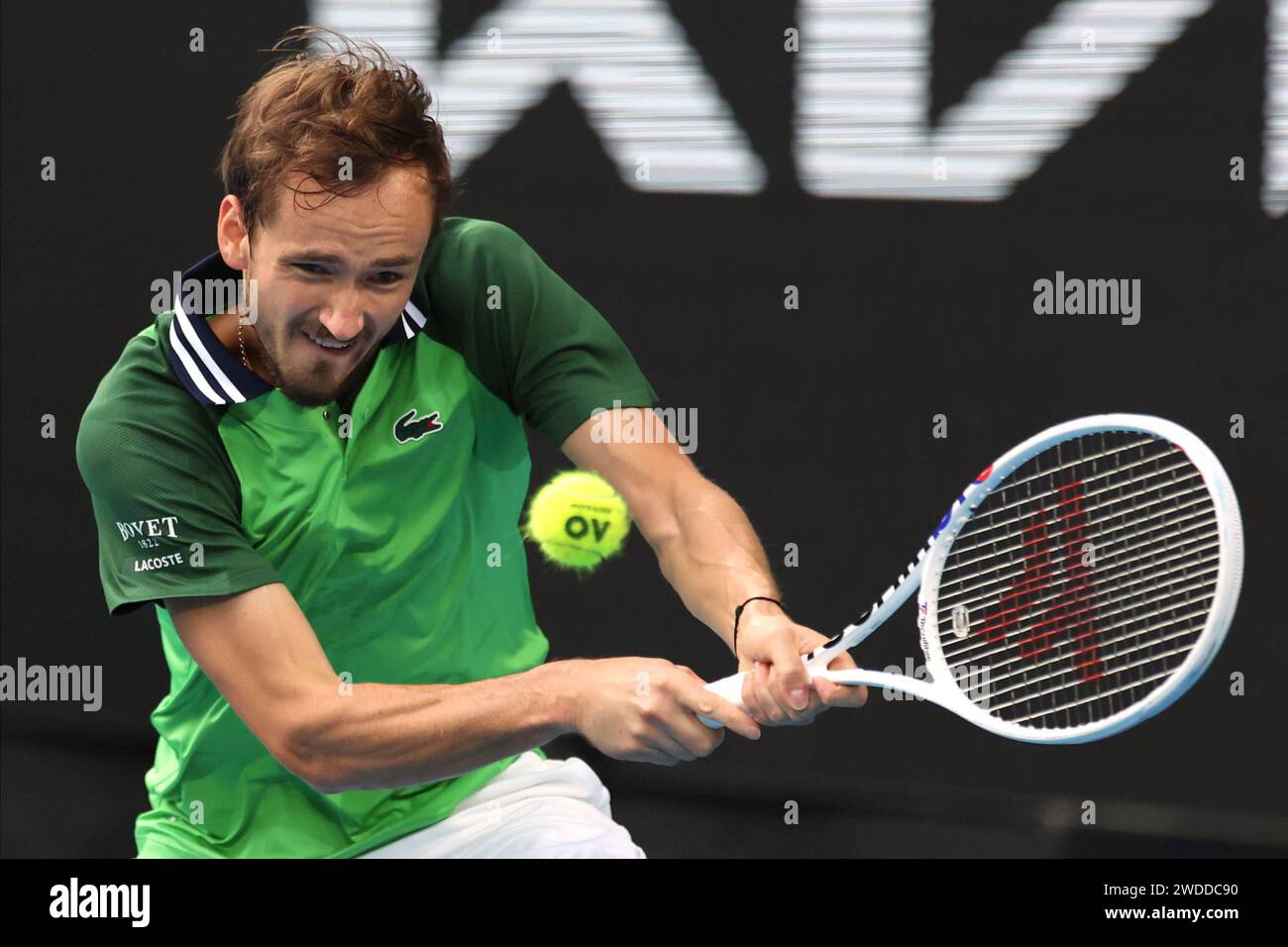 Daniil Medvedev of Russia plays a backhand return to Felix Auger-Aliassime of Canada during ...