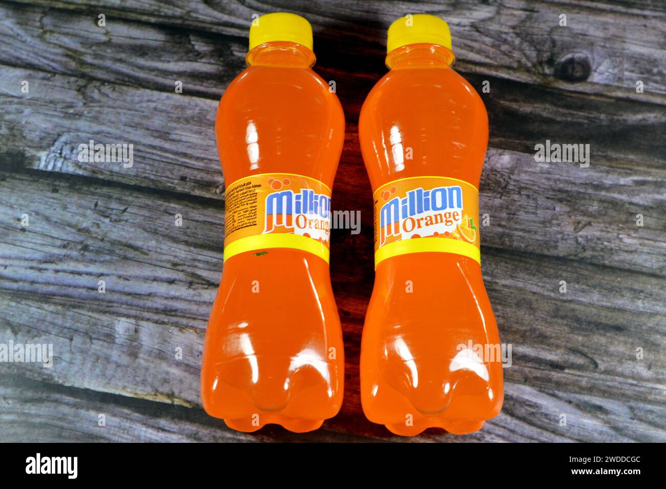Cairo, Egypt, January 19 2024: Million Orange soft drink, orange pop ...