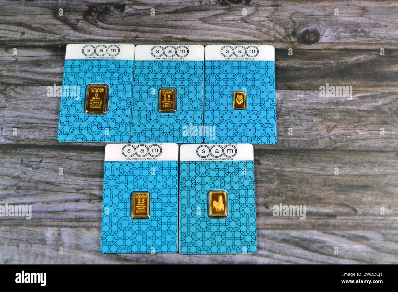 Cairo, Egypt, January 18 2024: SAM precious metal 24K karat pure yellow ...