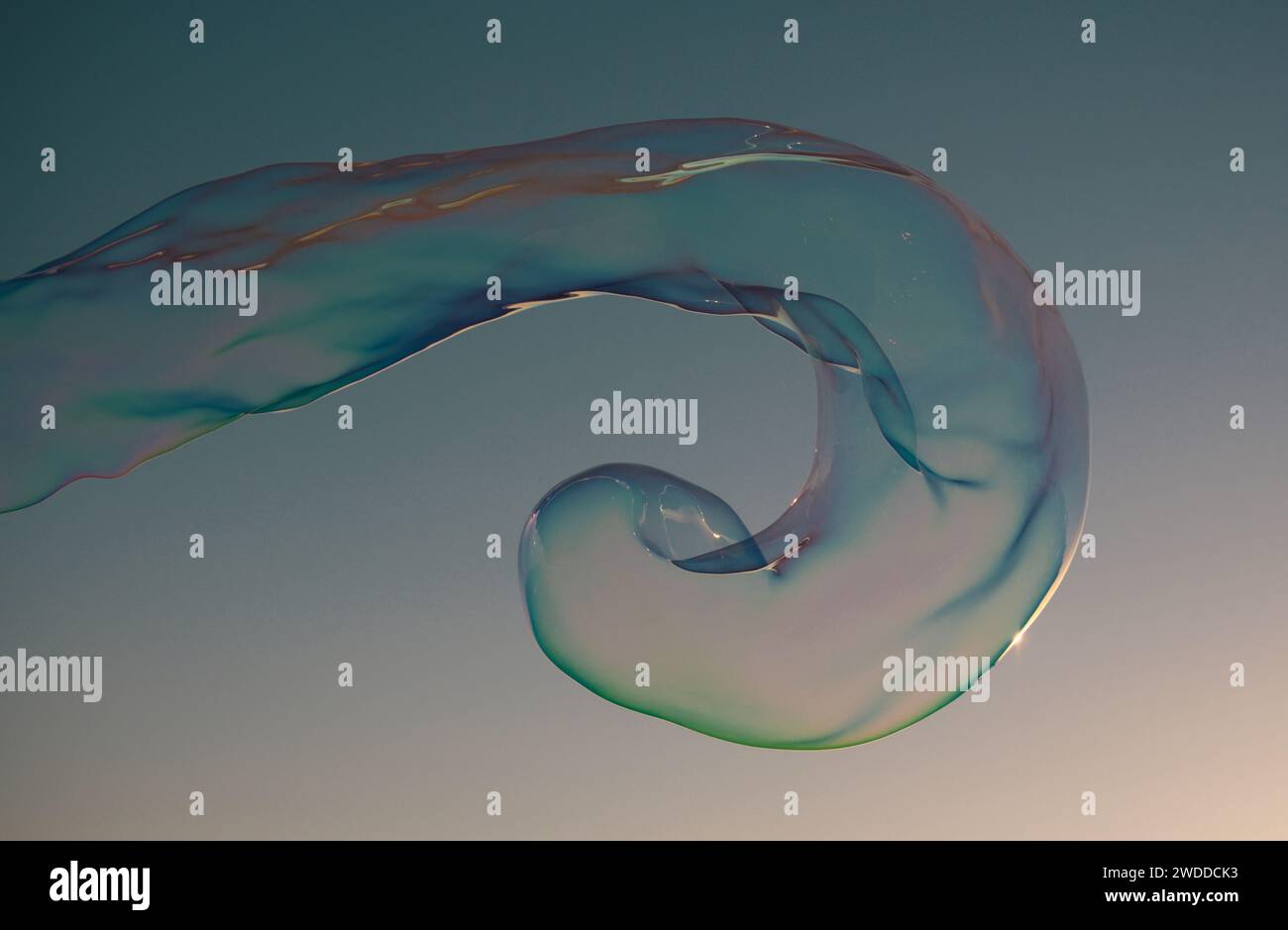 Giant colorful bubble. Big soap bubble on blue sky. Making huge rope ...