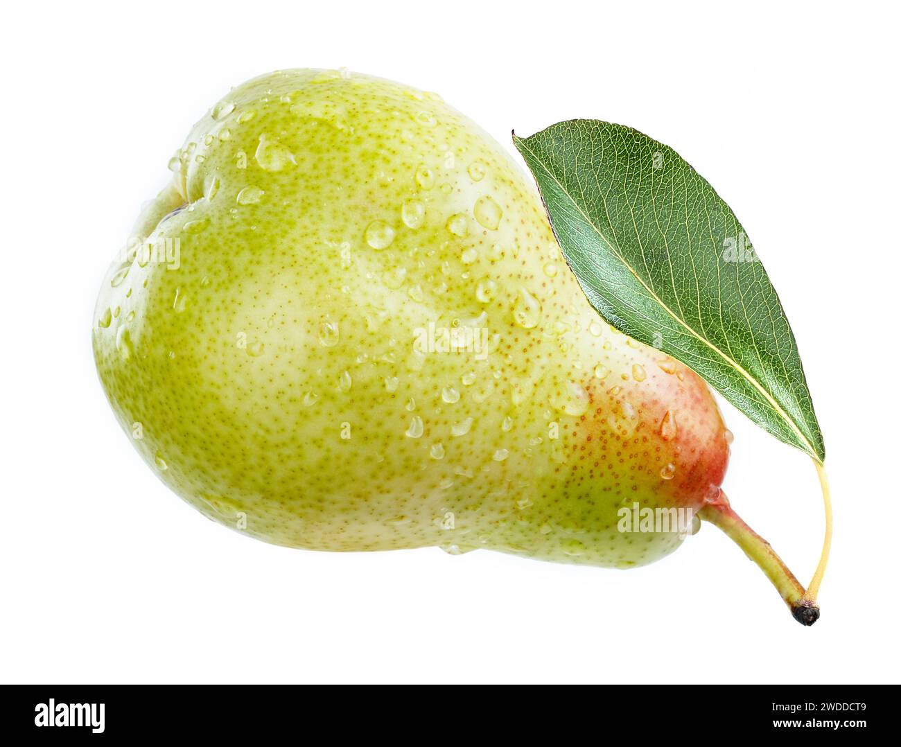 pear with leaf and water drop isolated white background Stock Photo - Alamy