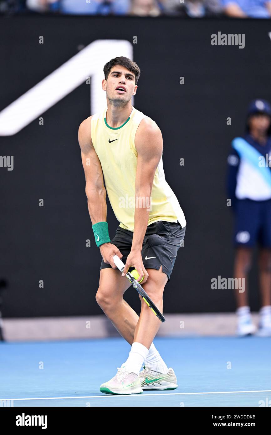 Melbourne, Australia. 18th Jan, 2024. Carlos Alcaraz of Spain during ...