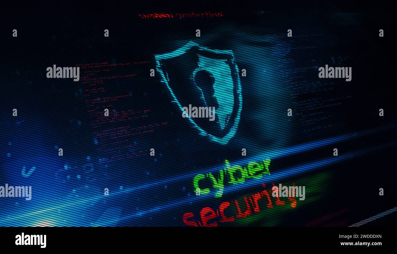 Cyber security symbol technology concept. Abstract sign on glitch ...