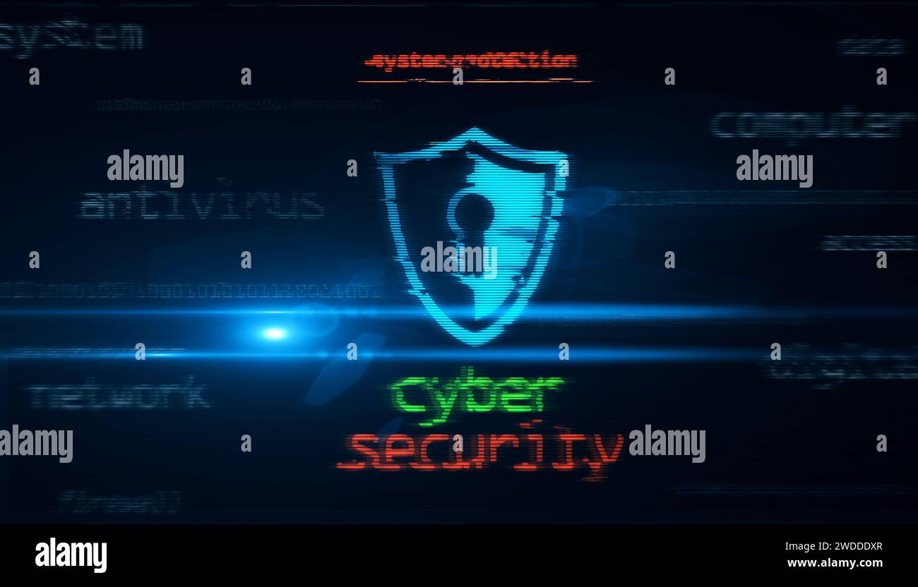 Cyber security symbol technology concept. Abstract sign on glitch ...
