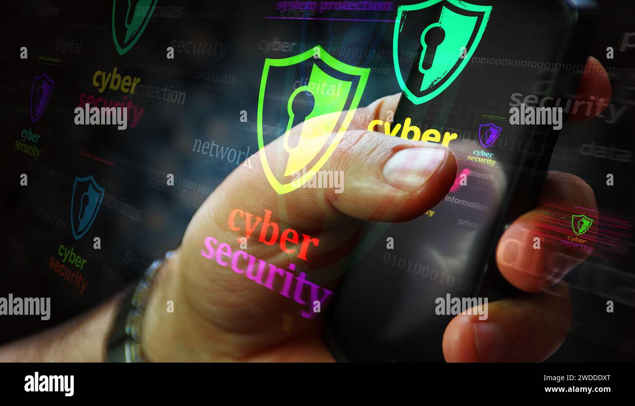 Cyber security symbol mobile technology concept. Abstract sign on ...