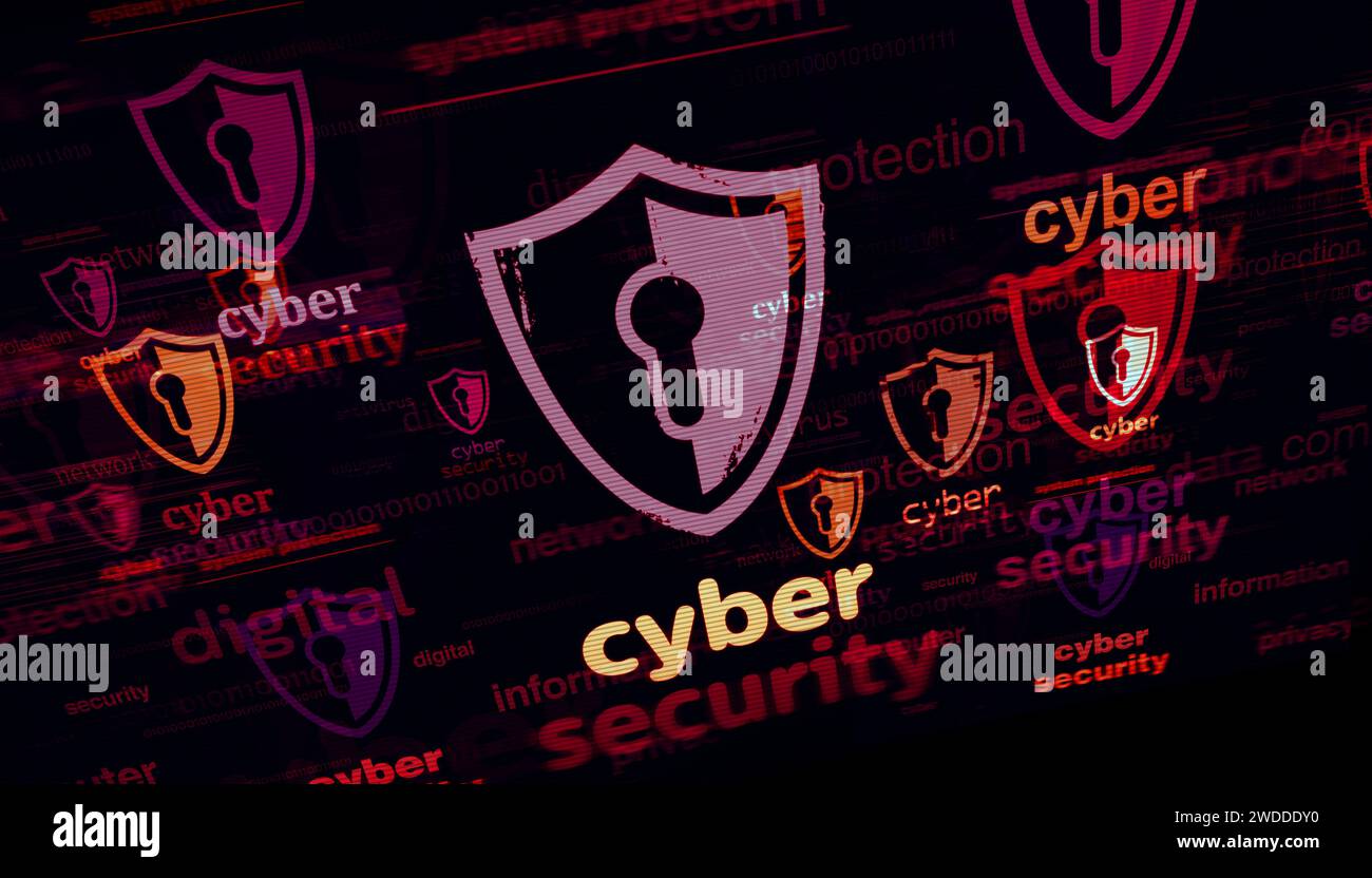 Cyber security symbol technology concept. Abstract sign on glitch ...