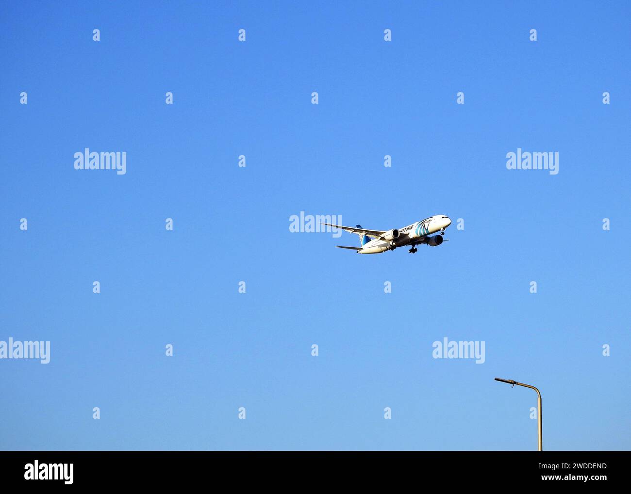 Cairo, Egypt, January 6 2024: Egyptair plane in the air, Egypt Air is ...