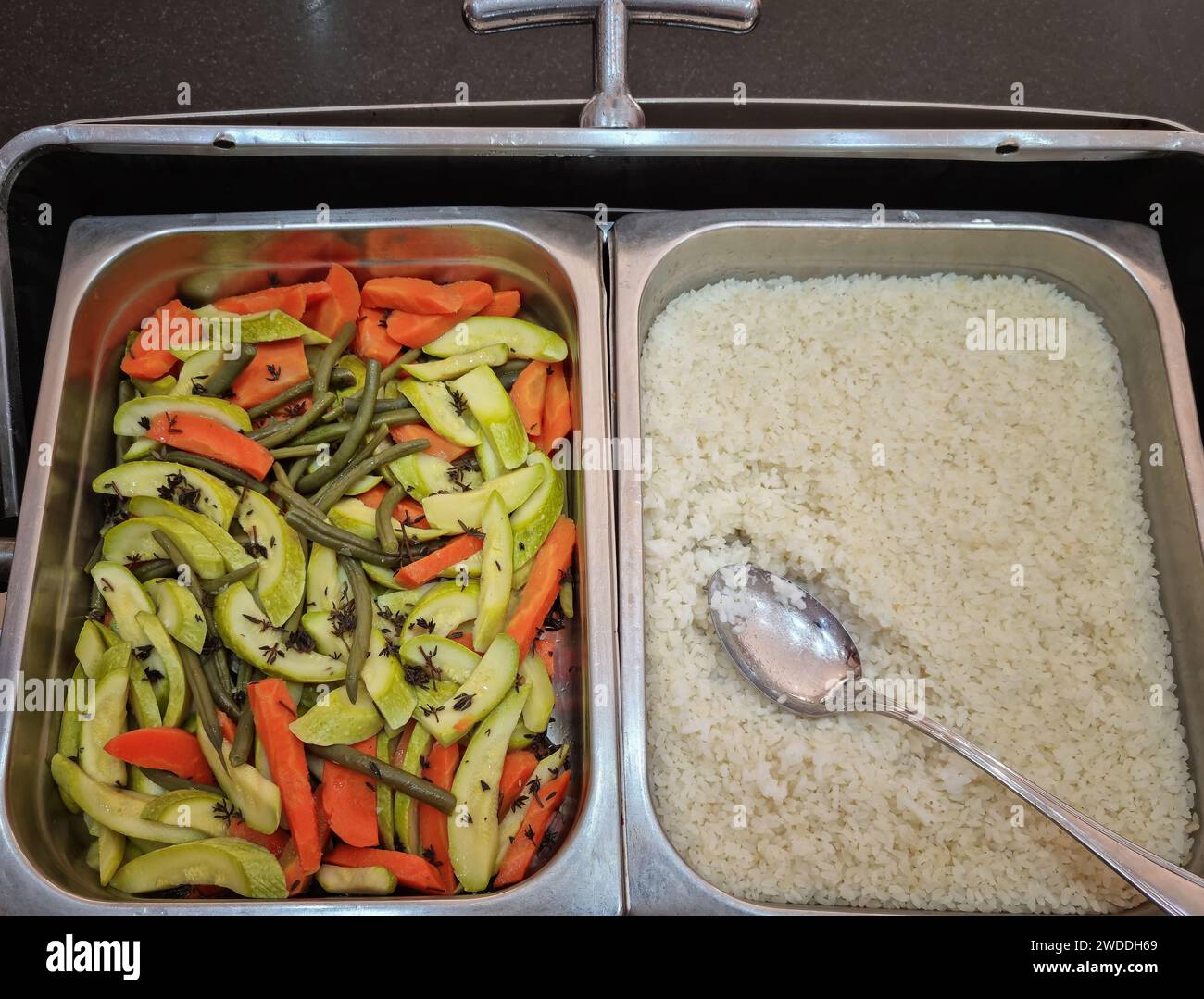 Buffet-style catering in the hotel restaurant. The design of the dishes ...