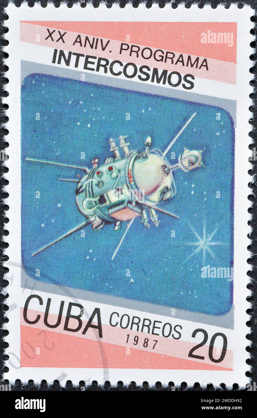 Cancelled postage stamp printed by Cuba, that shows "Cosmos 93 ...