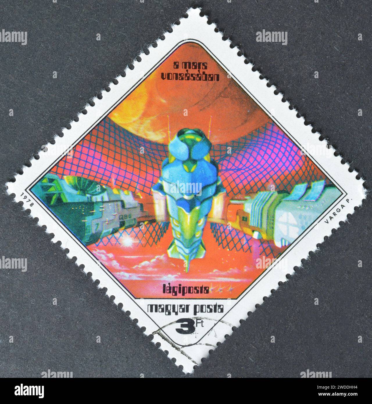 Cancelled postage stamp printed by Hungary, that shows Spaceship in ...