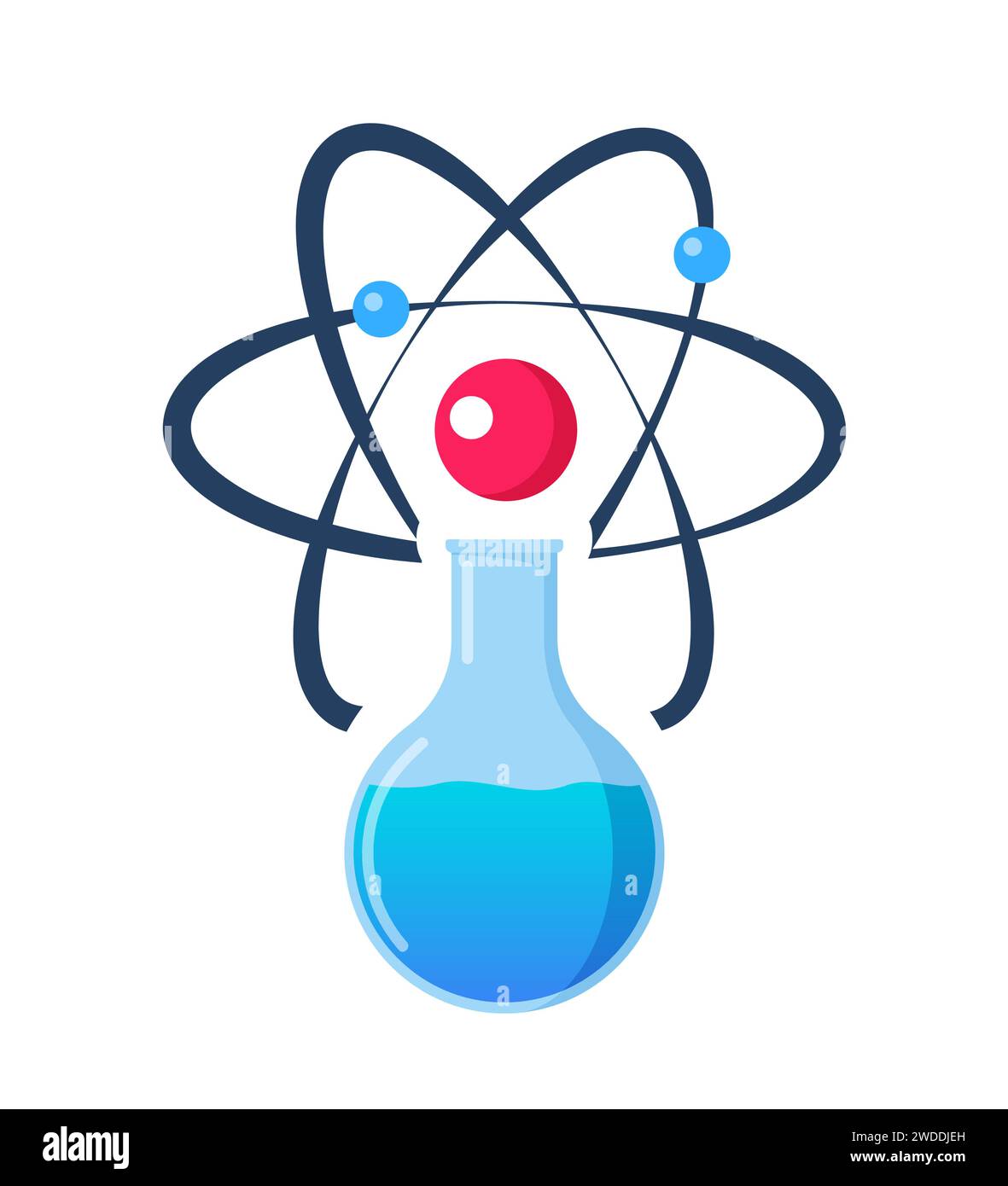 Chemical flask and atom icon. Laboratory experiment symbol, logo ...