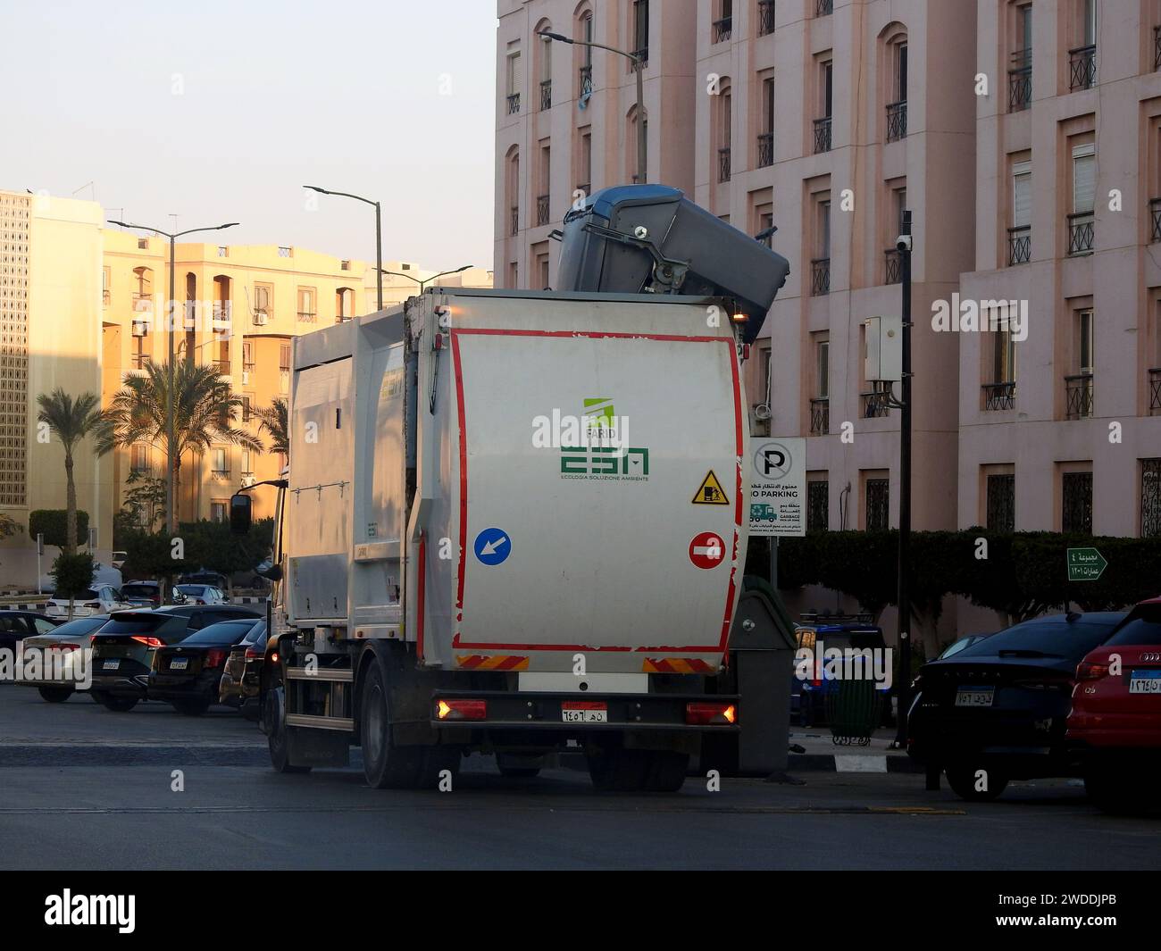 Cairo, Egypt, January 6 2024: A garbage truck, rubbish truck, a truck ...