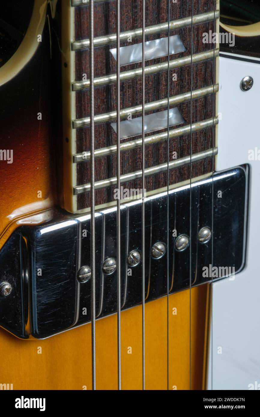 Pick up , fretboard, fret markers and scratch plate of sunburst ...