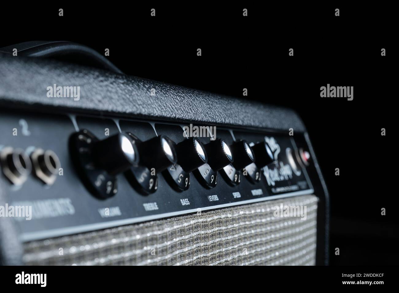 Detail of Guitar amplifier.controls, power, speaker Stock Photo - Alamy
