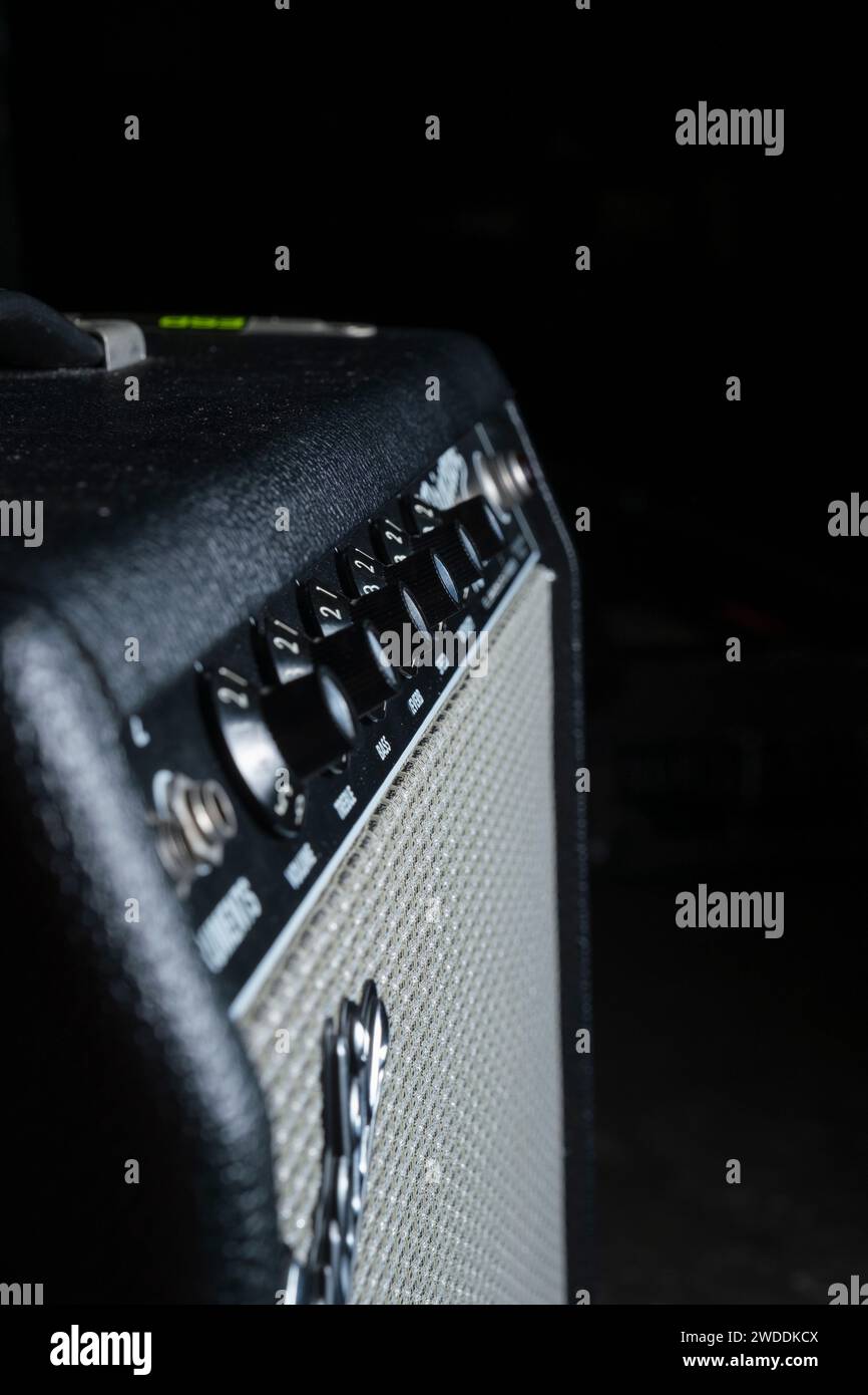 Detail of Guitar amplifier.controls, power, speaker Stock Photo - Alamy