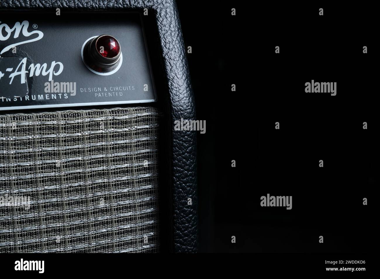 Detail of Guitar amplifier.controls, power, speaker Stock Photo - Alamy