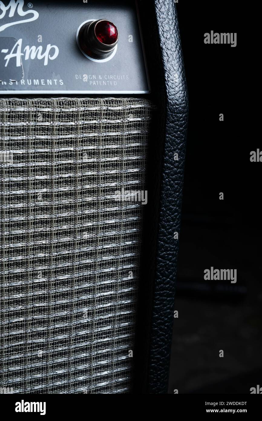 Detail of Guitar amplifier.controls, power, speaker Stock Photo - Alamy