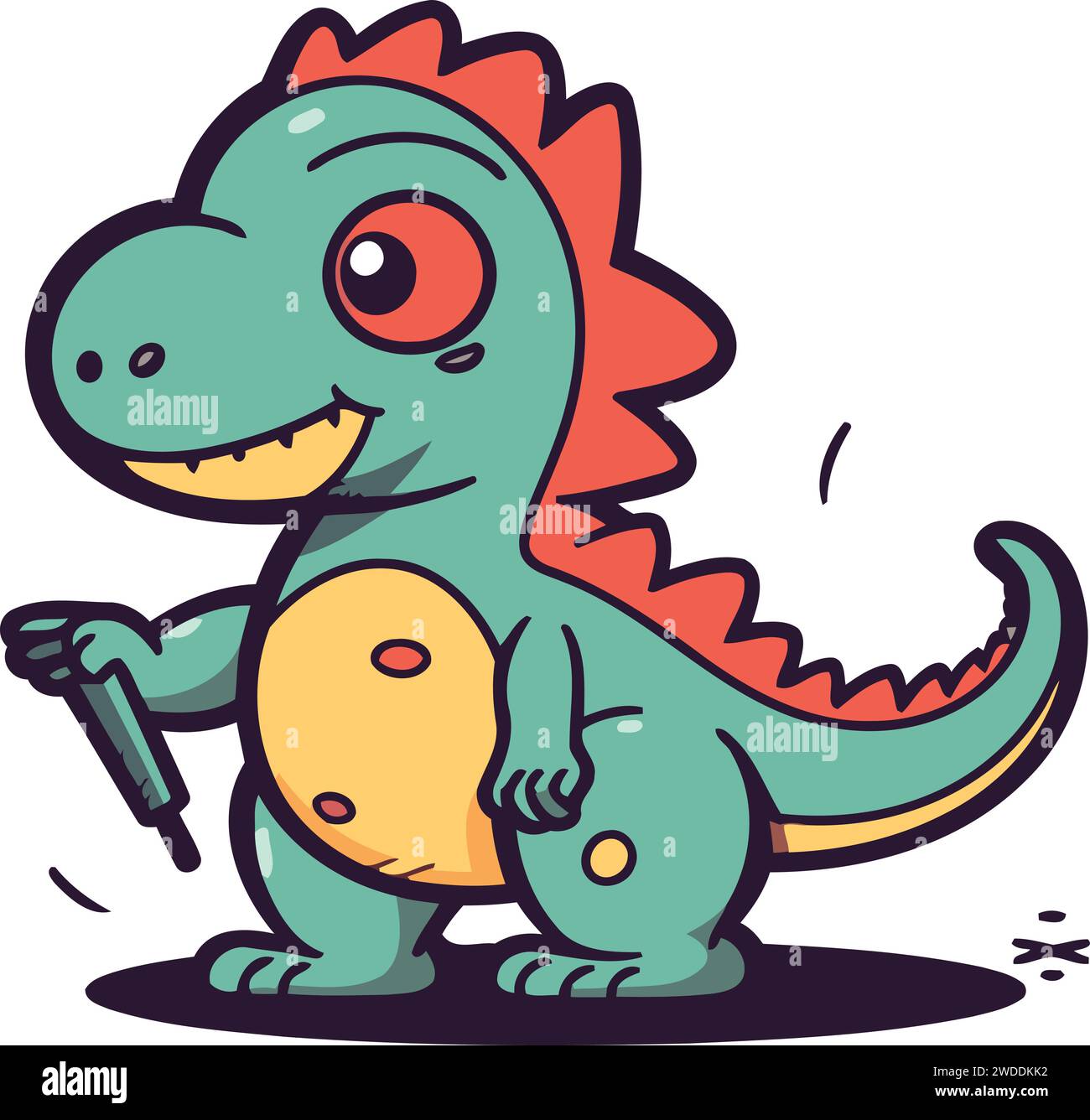 Cartoon dinosaur with a microphone in his hand. Vector illustration ...