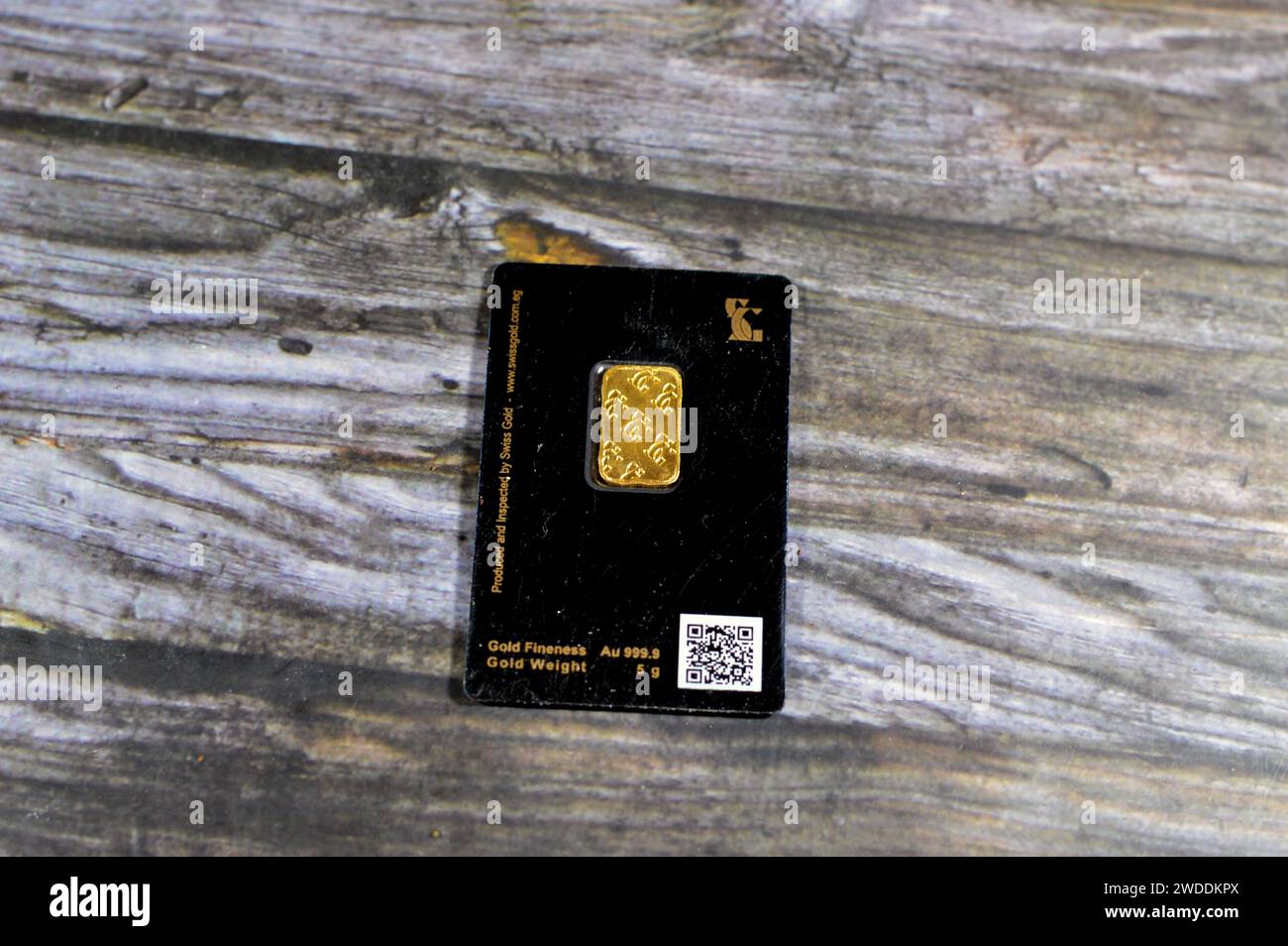 Cairo, Egypt, January 15 2024: 5 g Swiss Gold 24 Karate pure yellow ...