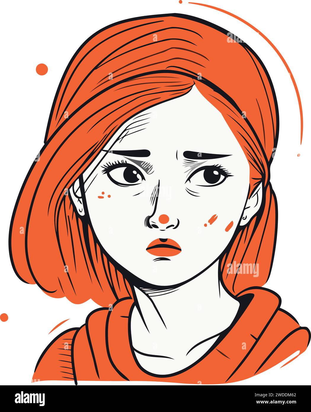 Vector Illustration Of A Redhead Girl With Freckles On Her Face Stock