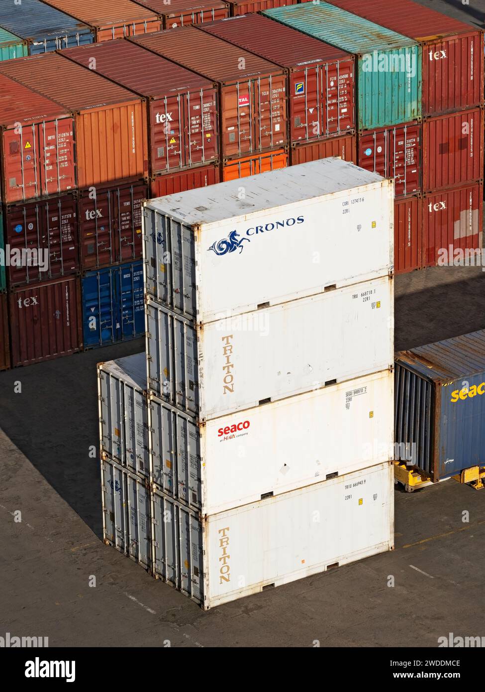 Shipping Industry / Shipping containers stacked in the Port of Noumea ...