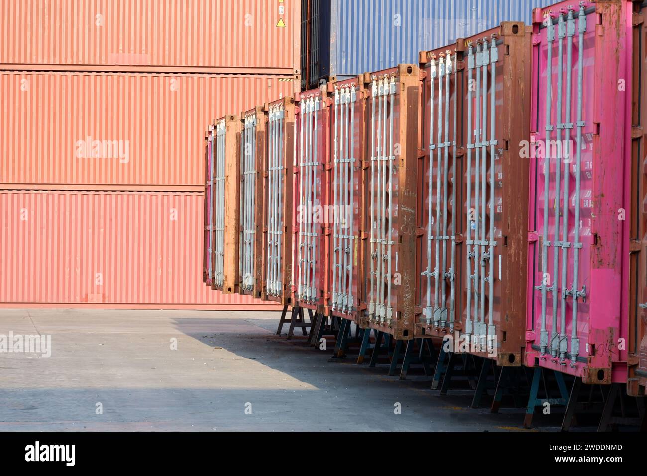 container wall Multi-colored containers isolated on white Container ...
