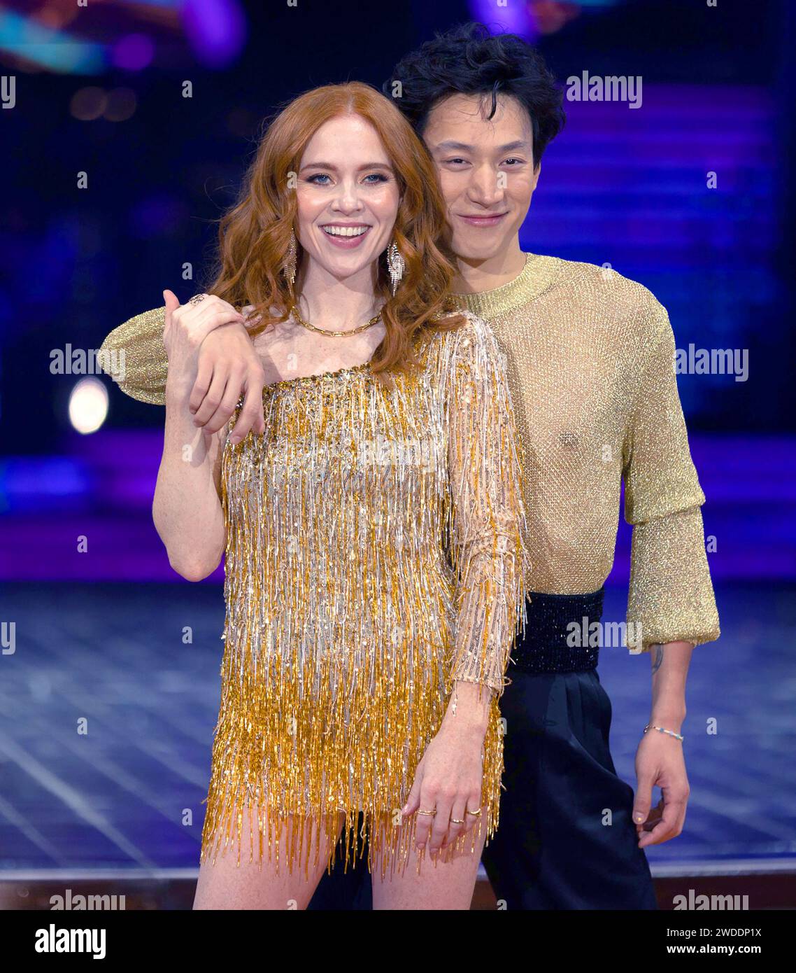 Angela Scanlon and Carlos Gu preforming at the Strictly Come Dancing ...