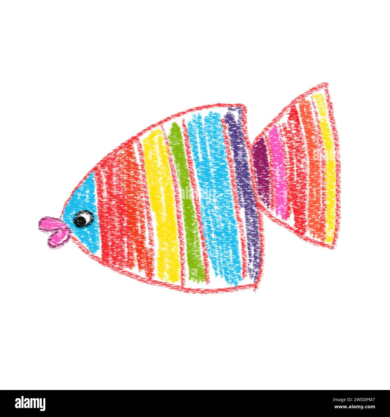 Hand-drawn simple colorful fish on white background. Kid's drawings ...