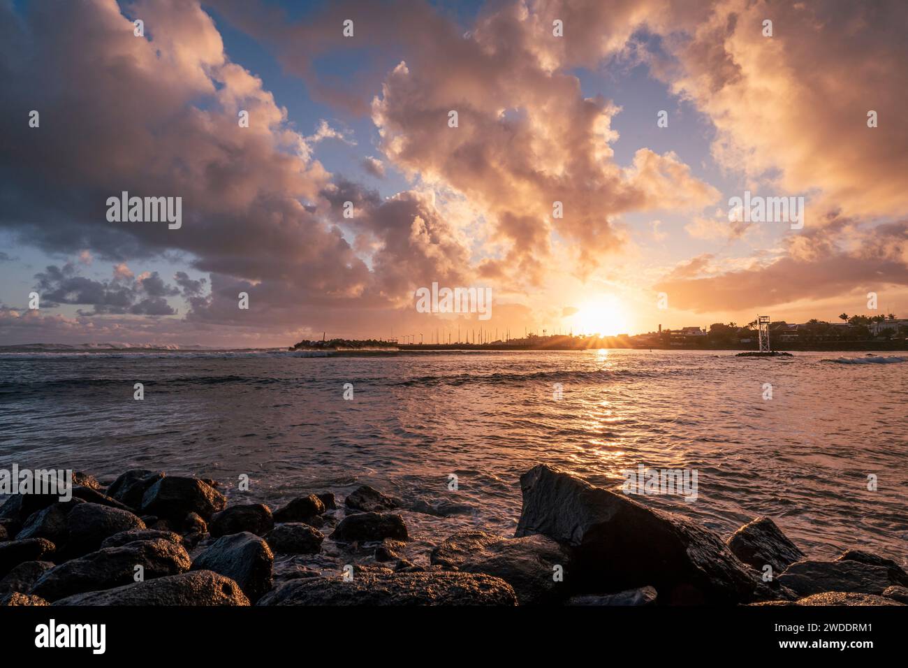 Sunset at the harbour of Saint-Pierre. View from Terre-Sainte, Reunion ...