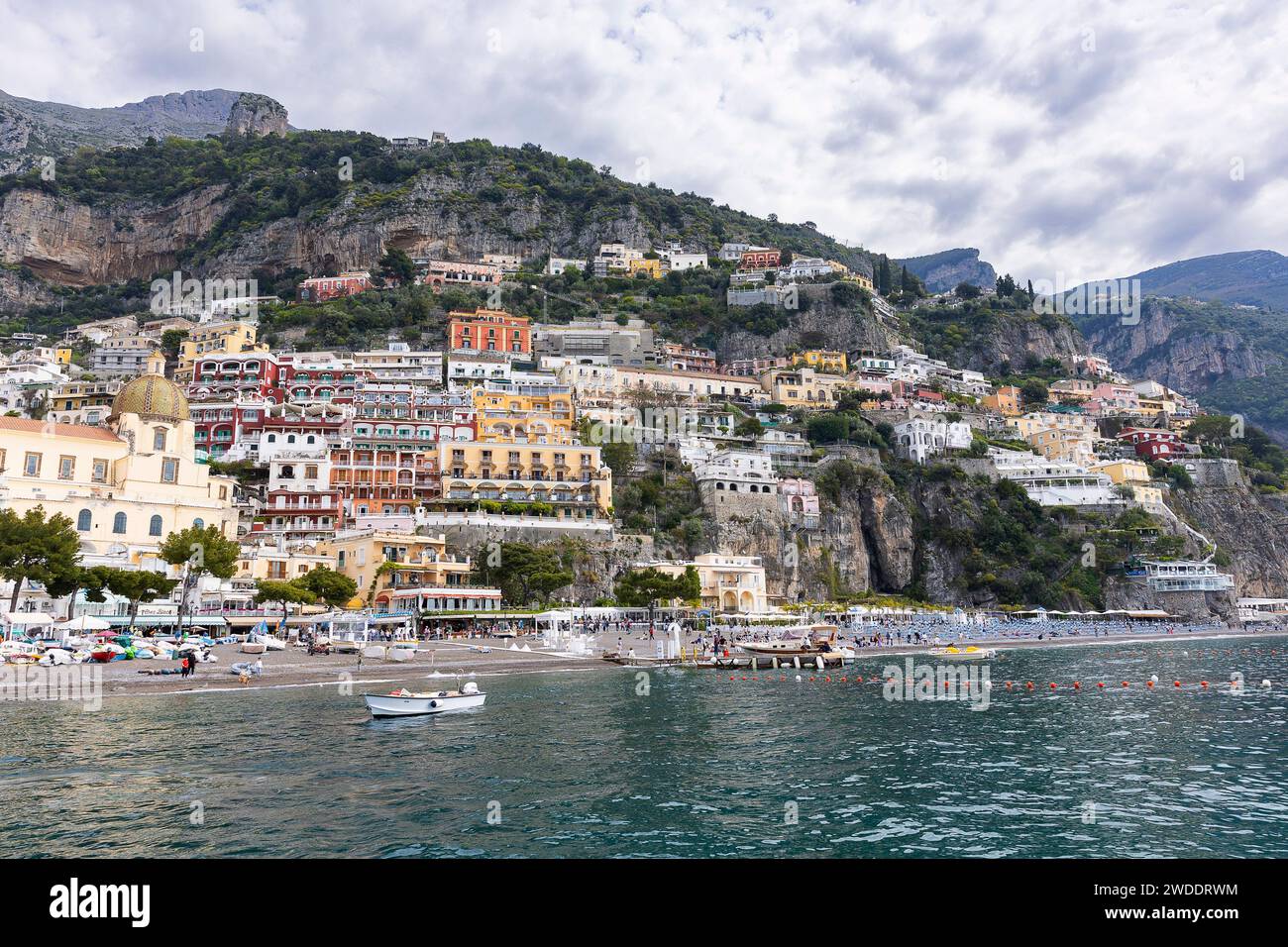 The Town of Positano viewed from the sea, Amalfi coast, Italy Stock ...