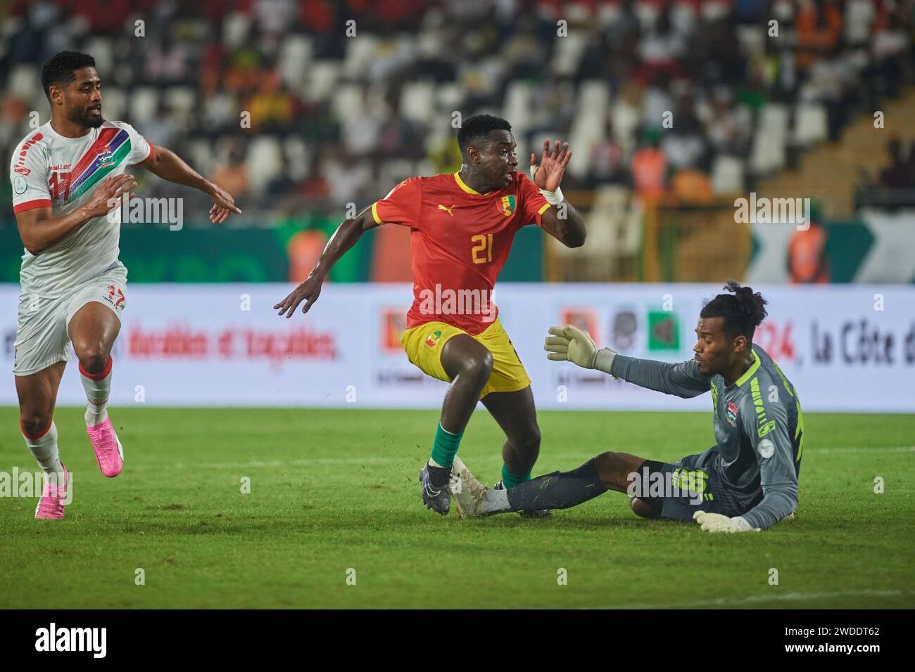 Guinea's ISekou Sylla after his duel with Gambian goalkeeper Baboucarr ...