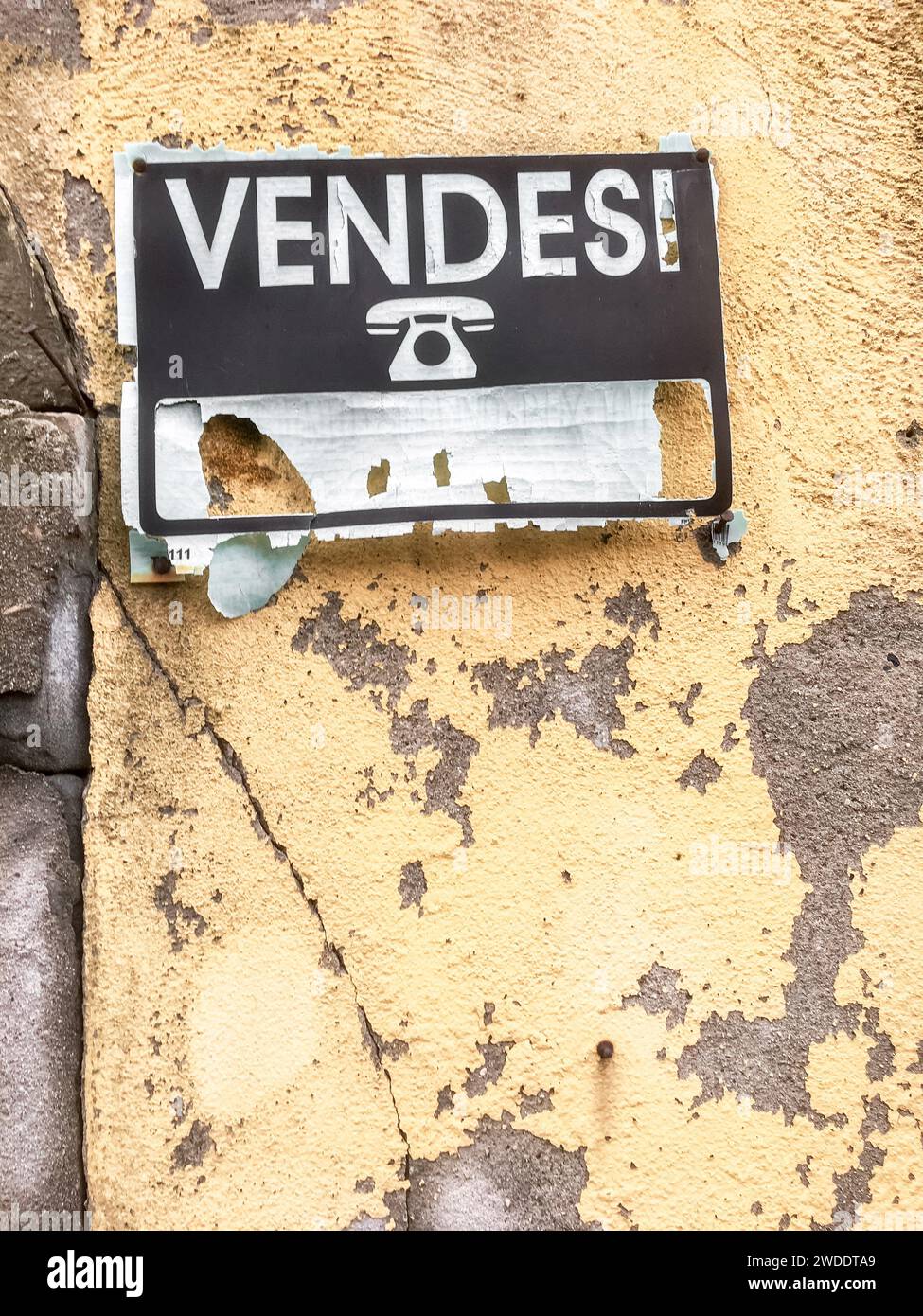 Old advertisement of a house for sale. Real estate crisis concept ...