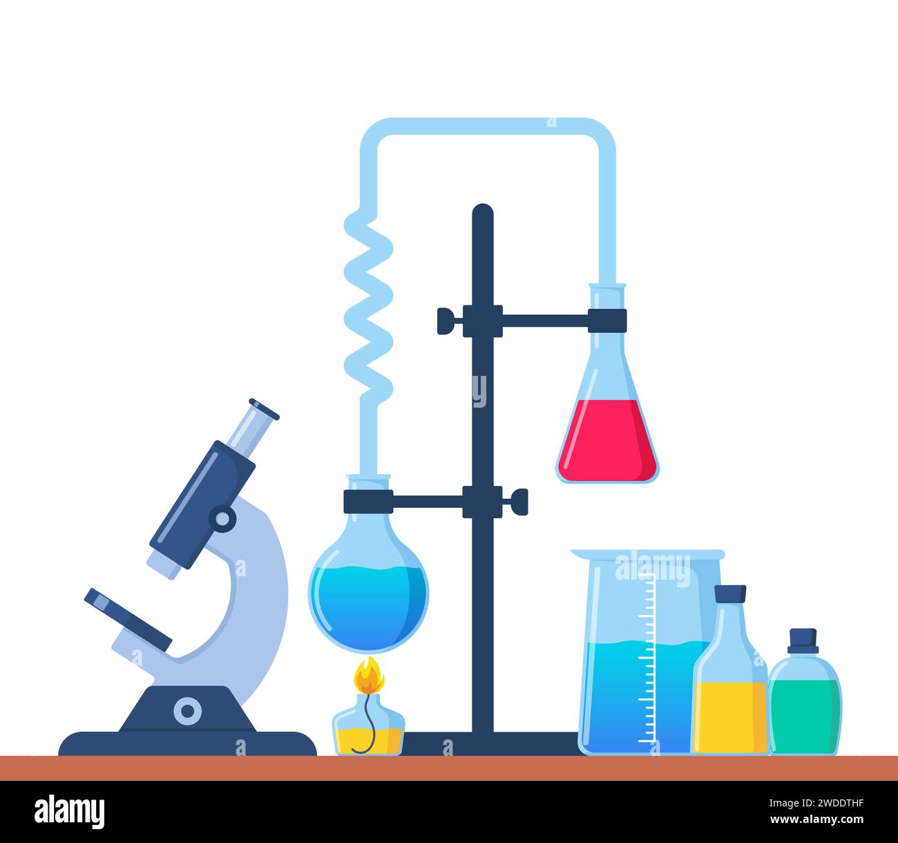 Chemical Laboratory with different glass flasks, vials, test-tubes with ...