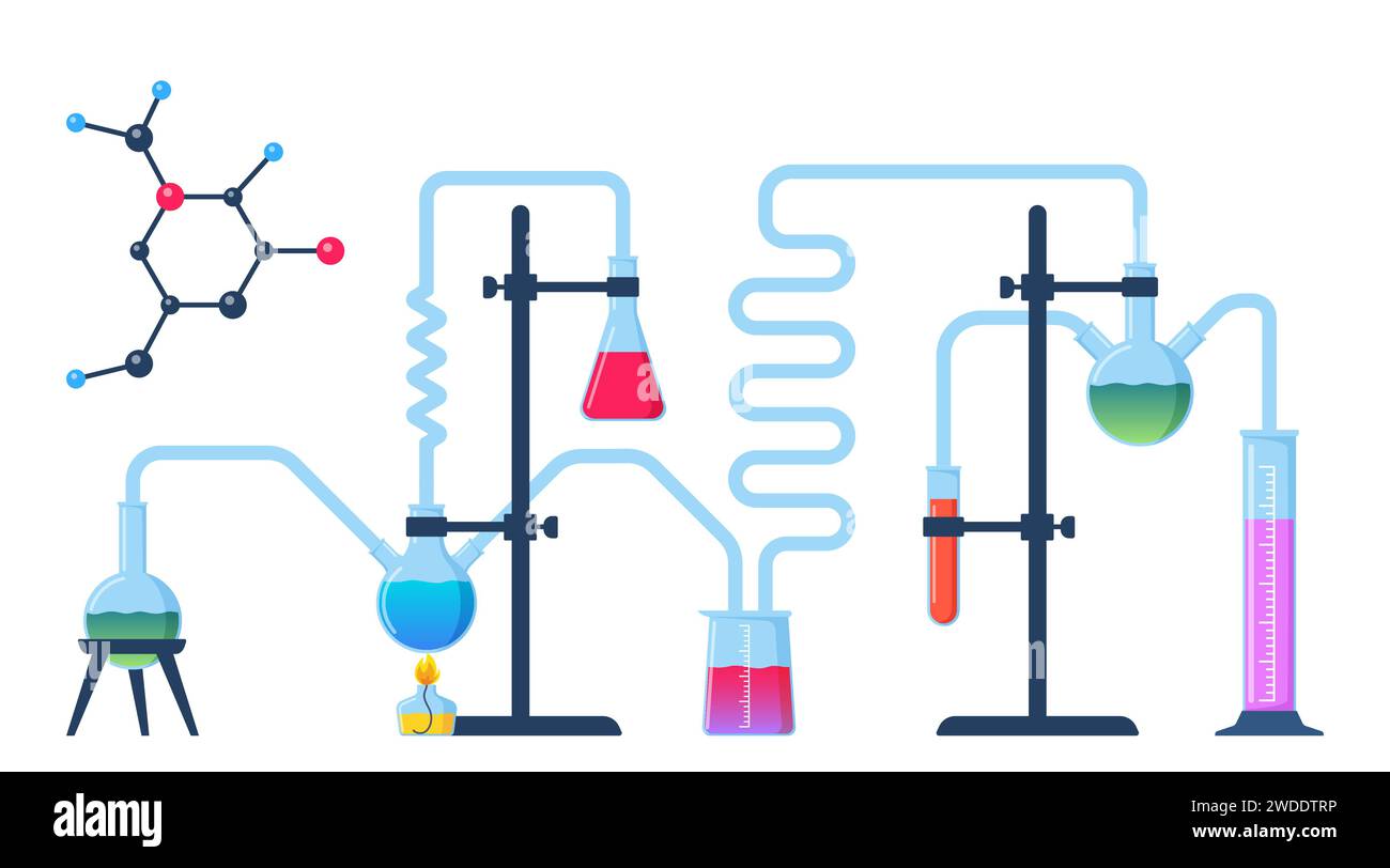 Chemical Laboratory with different glass flasks, vials, test-tubes with ...