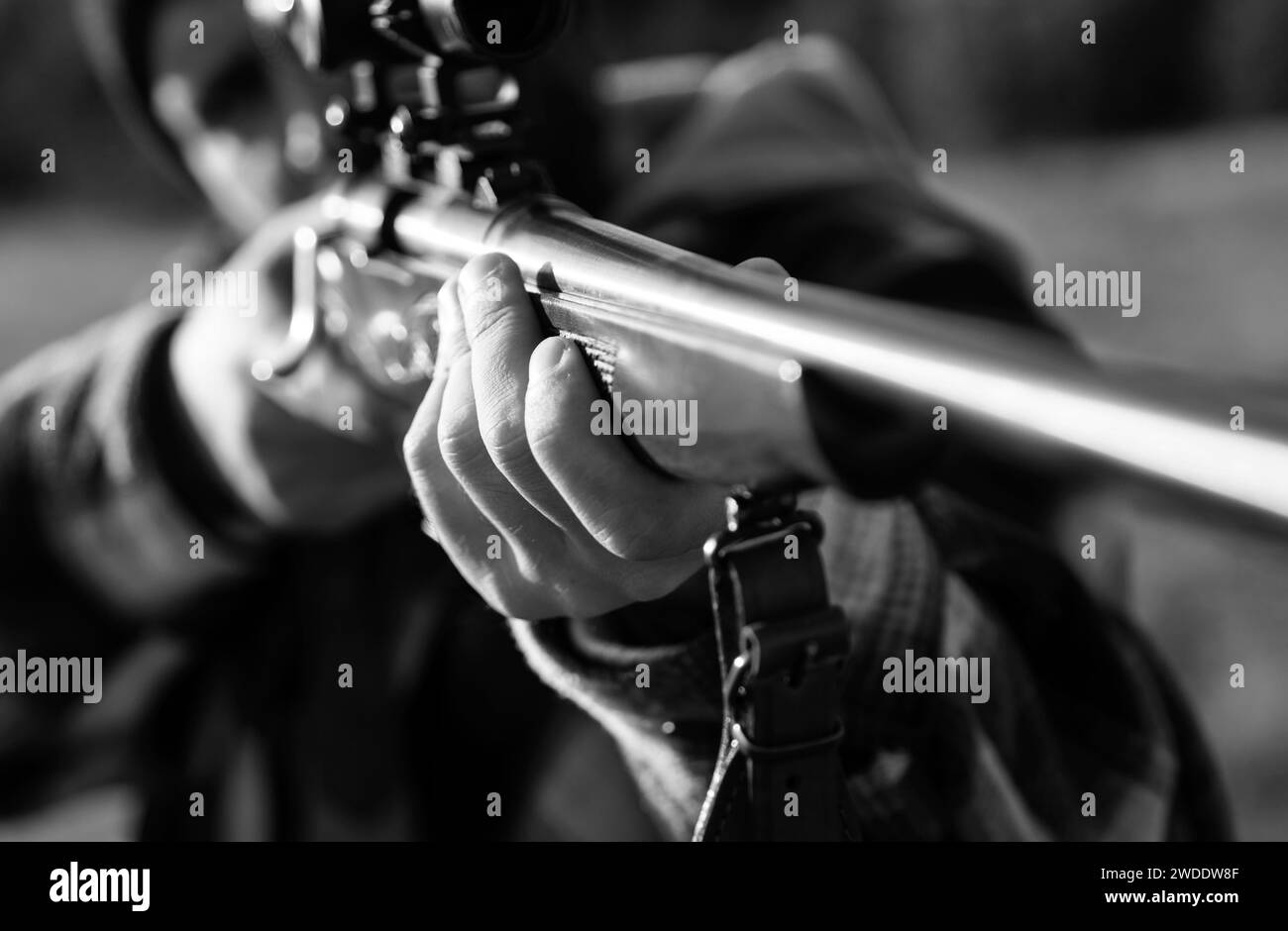 Hunter with shotgun gun on hunt. Barrel of a gun. Track down. Hunting ...