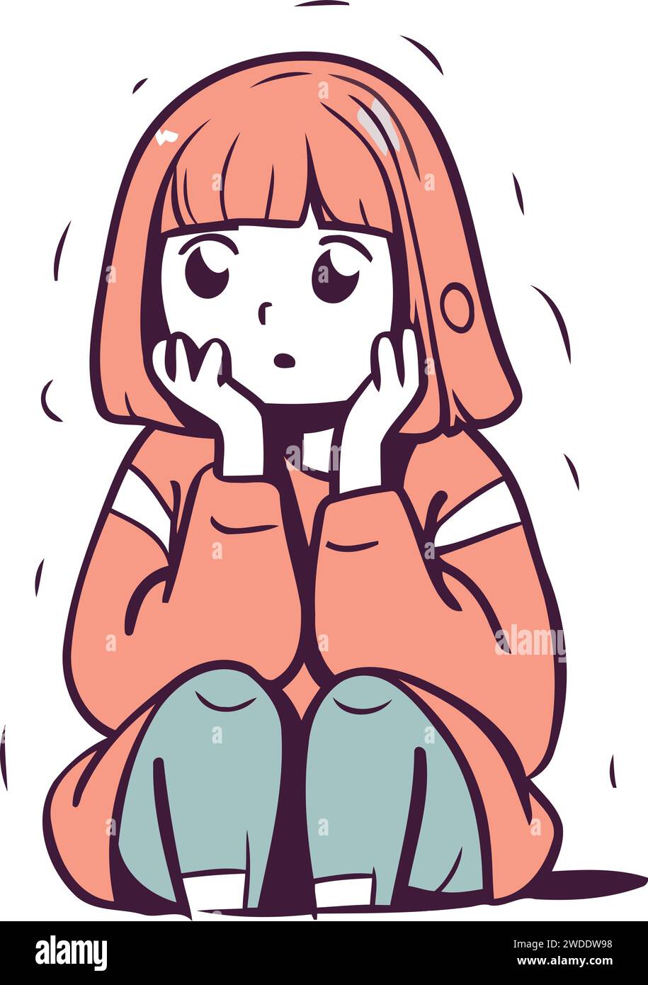 Sad Girl Sitting On The Floor Vector Illustration In Cartoon Style Stock Vector Image And Art Alamy