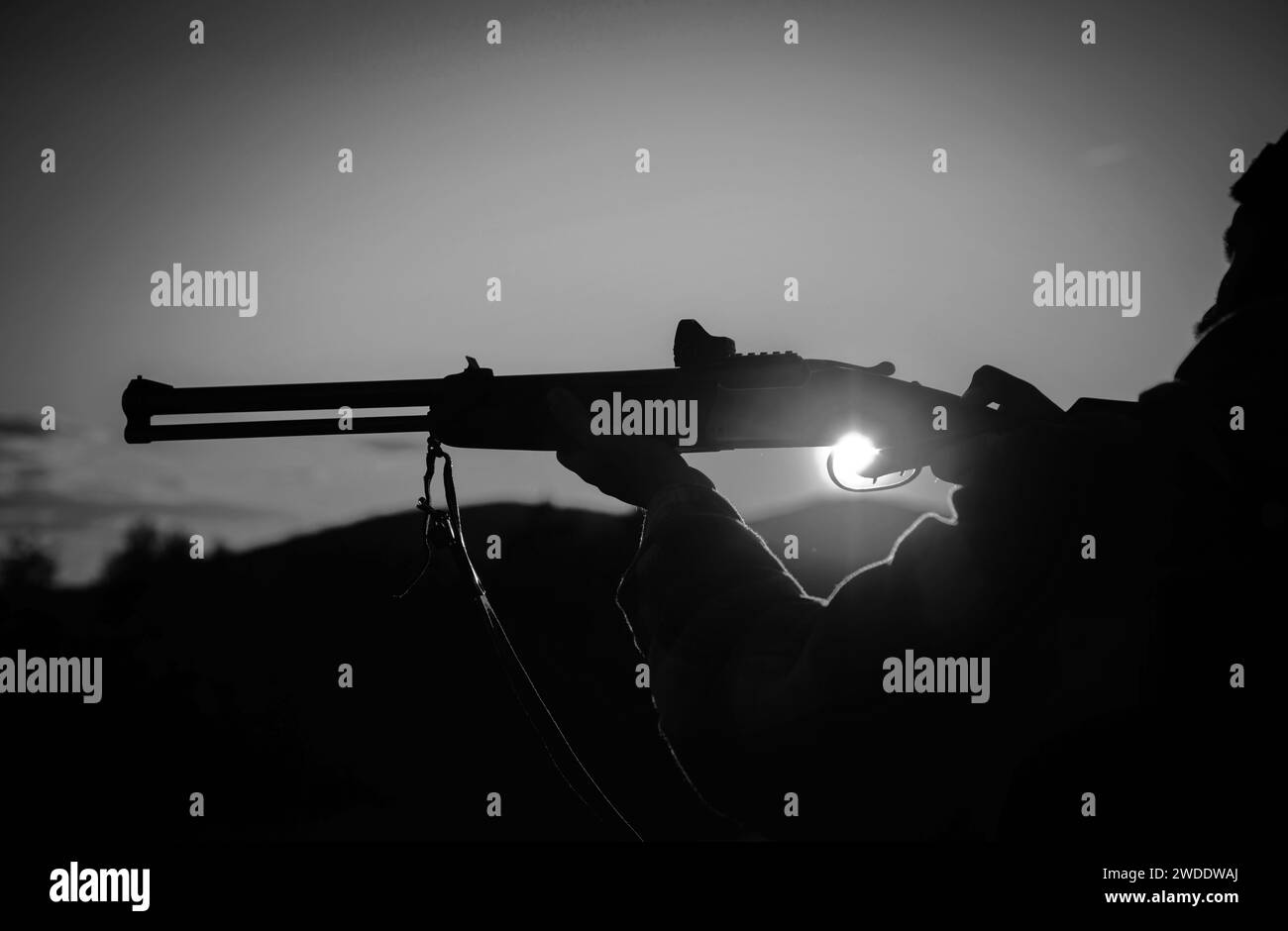 Calibers of hunting rifles. Rifle Hunter Silhouetted in Beautiful ...