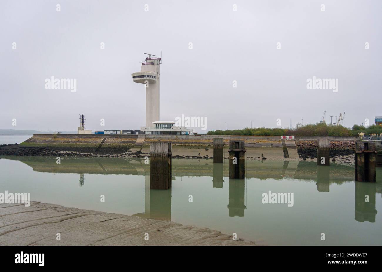 Control tower at the entrance to the port of Honfleur, Normandy, France ...