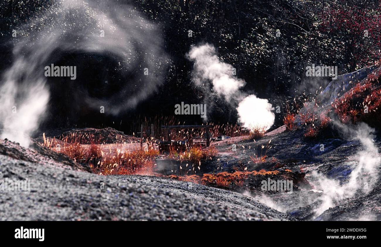 Hokkaido Japan swirling steam and gases from a volcanic area Stock ...