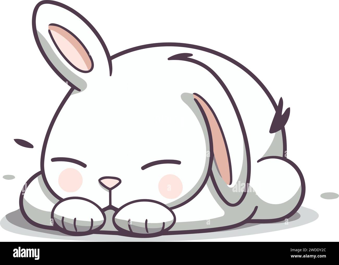 Cute white rabbit sleeping on white background. Vector cartoon ...
