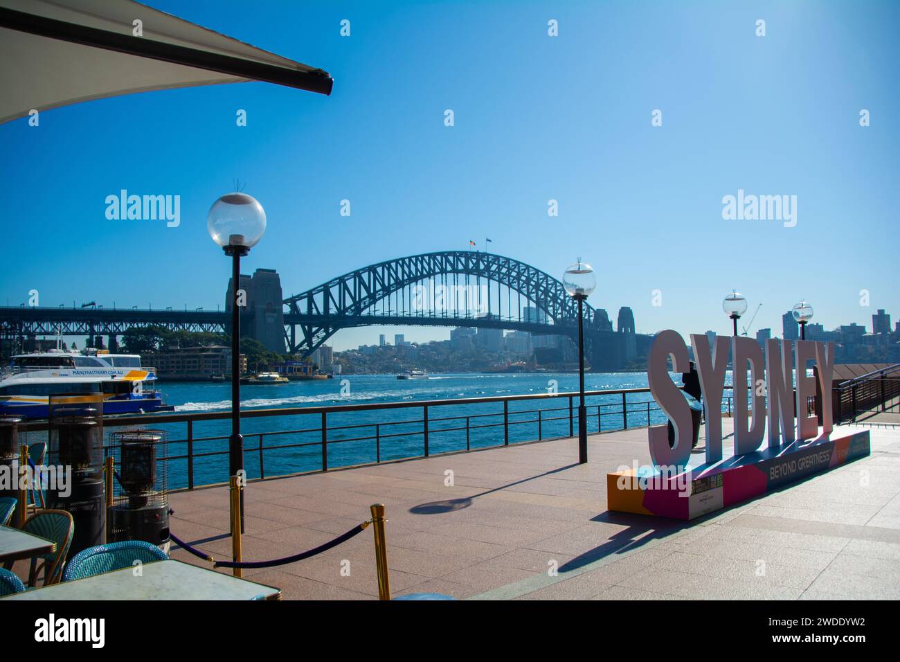 Syndey sign, overlooking Sydney Harbour Bridge Stock Photo - Alamy
