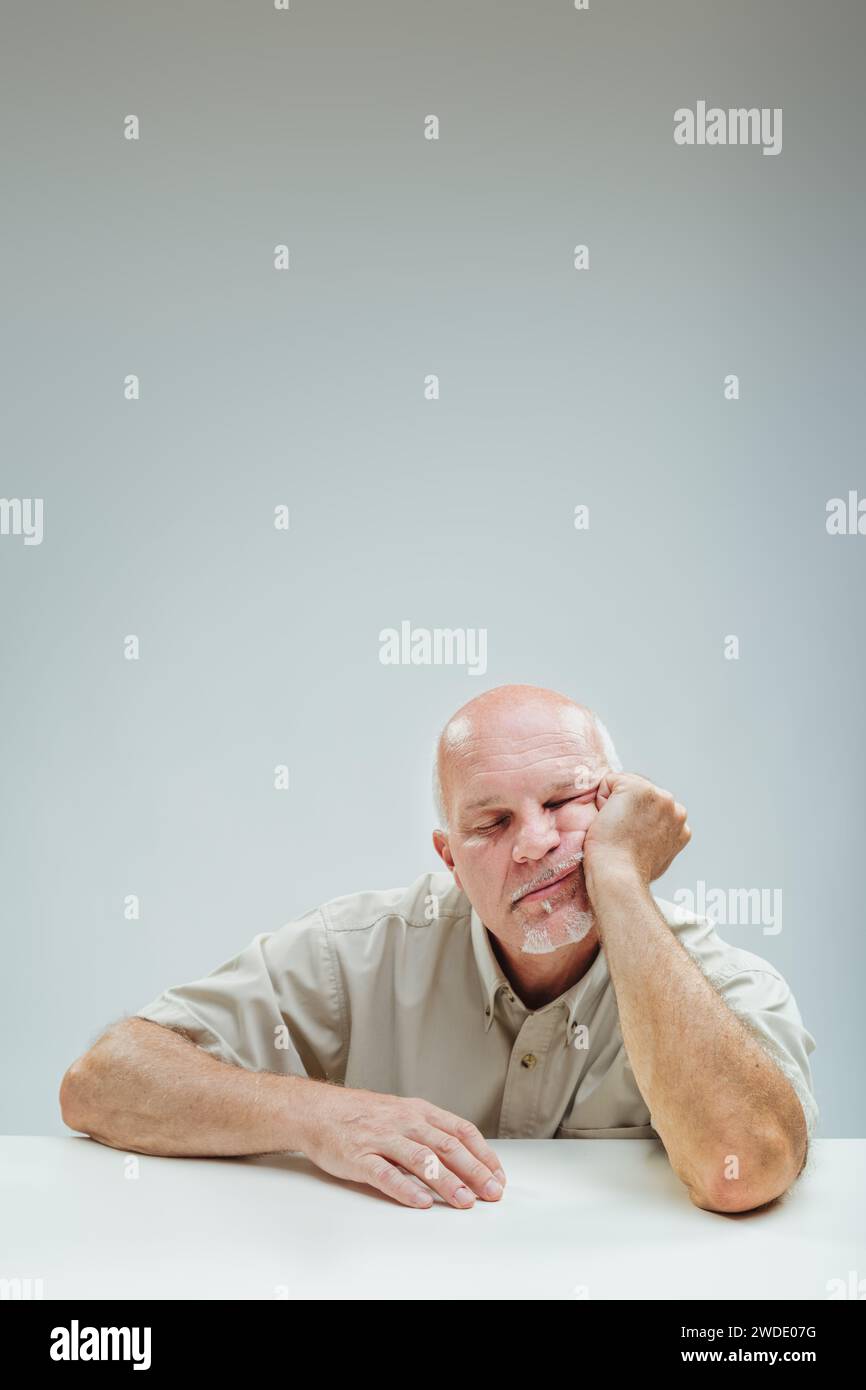 The man's expression and closed eyes speak volumes of his impatience or ...